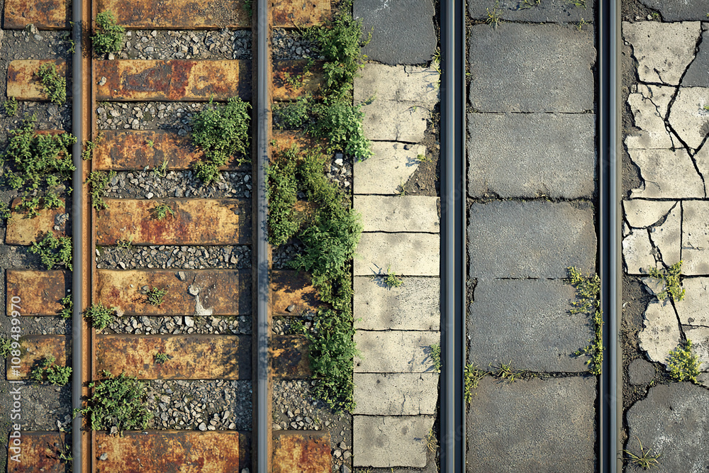Before and after cleaning tram tracks from vegetation Stock Photo ...