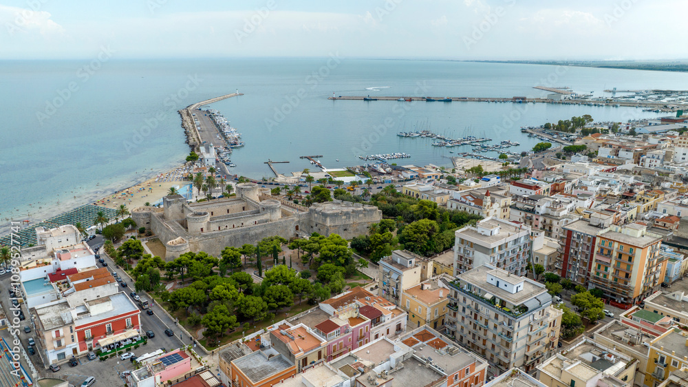 Aerial view of the castle of Manfredonia, in Puglia, Italy. It is a ...