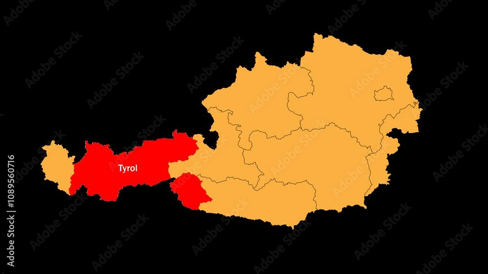Tyrol map animated video. The location is highlighted on the Austria ...