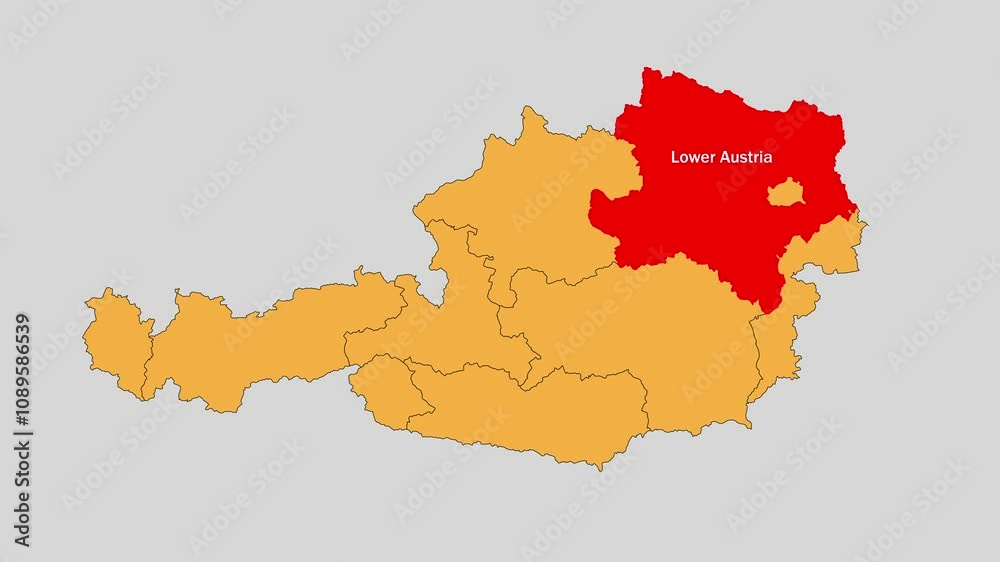 Lower Austria map animated video. The location is highlighted on the ...