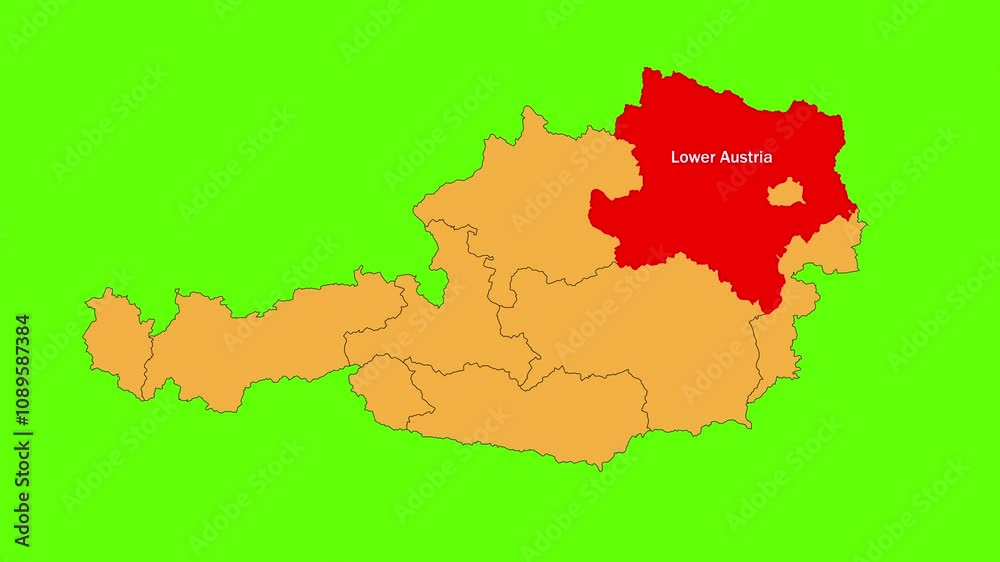 Lower Austria map animated video. The location is highlighted on the ...