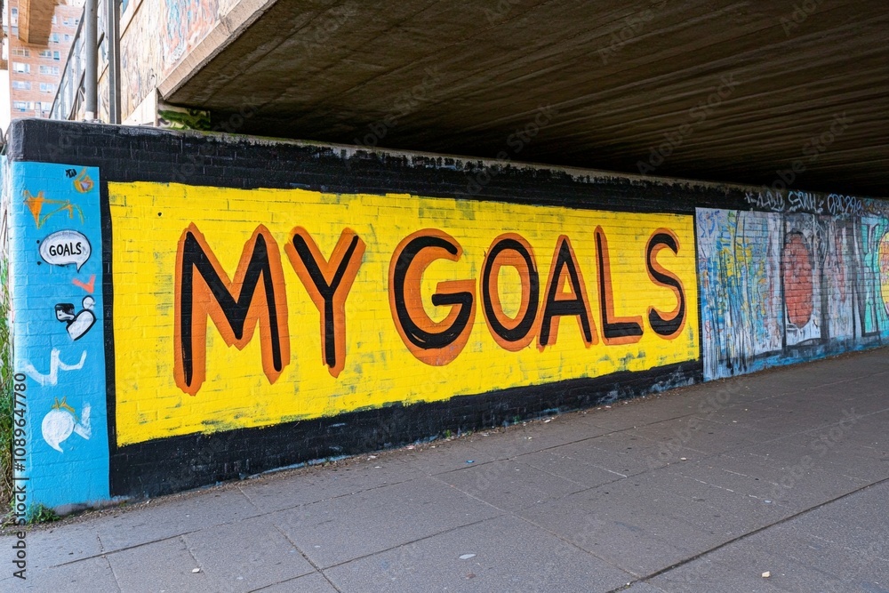 Bold Street Art Wall Graffiti with Inspiring "My Goals" Message in ...