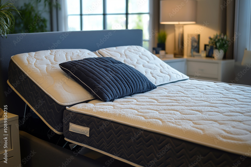 Orthopedic mattress on a high-tech adjustable bed frame, adjusting to ...