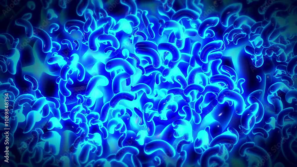 Vibrant blue glowing 3d objects flow move smoothly. Abstract caustic ...