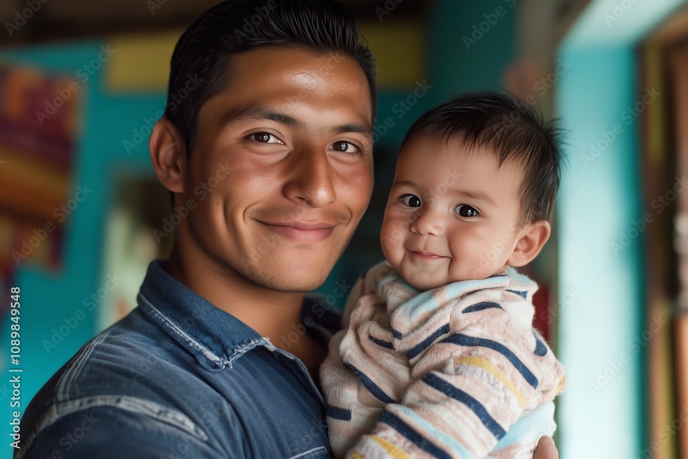 Father with his mexican son smiling at home - young man enjoying his ...