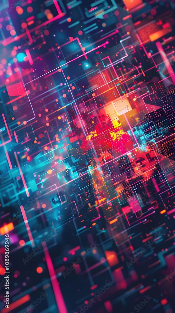 Pixel Craft: A Fusion of Neon Hues in a Vibrant Digital Abstract ...