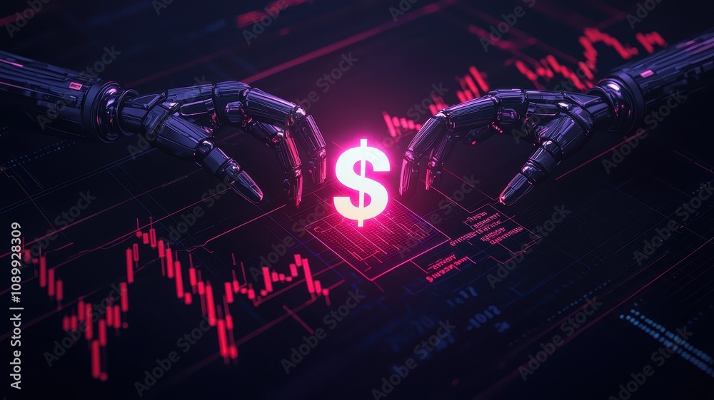 AI Investment Disruption Concept. A digital representation of robotic ...