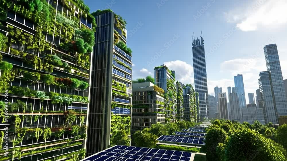 Green City Skyline: A futuristic metropolis thrives with green ...