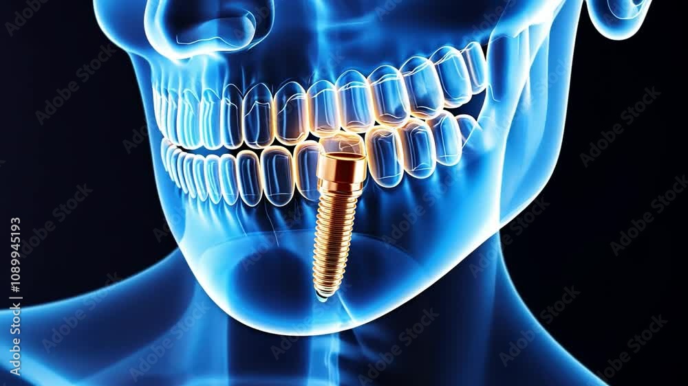 Dental Implant X-Ray: Detailed anatomical illustration of a dental ...
