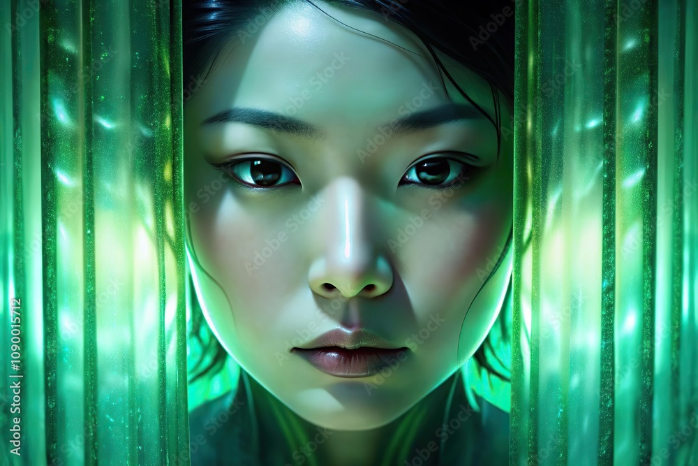 Beautiful girl. Digital woman face for AI technology concept. Reeded ...