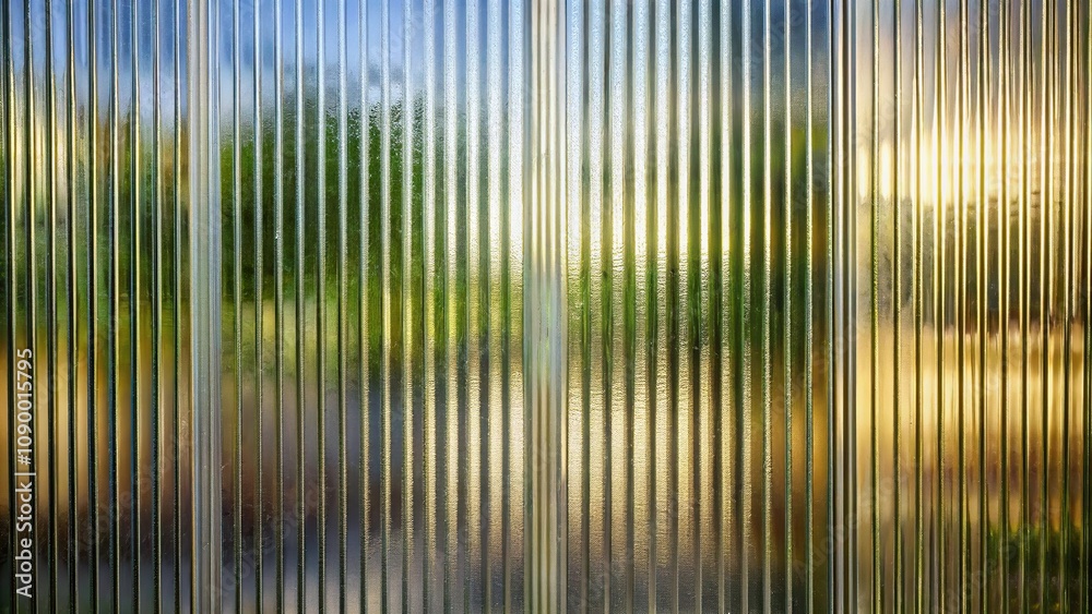 Reeded Glass Window. Silver, Chrome Colors. Minimal blur on corrugated ...