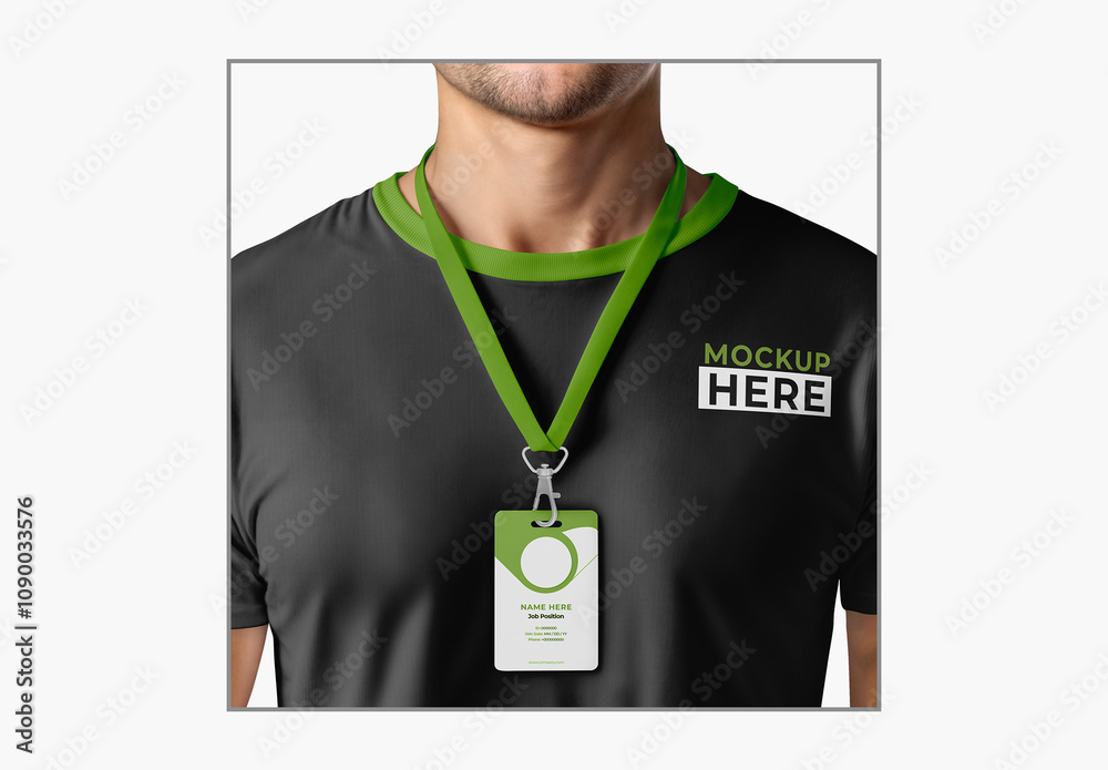 Man Wearing ID Card Badge Mockup Stock Template | Adobe Stock