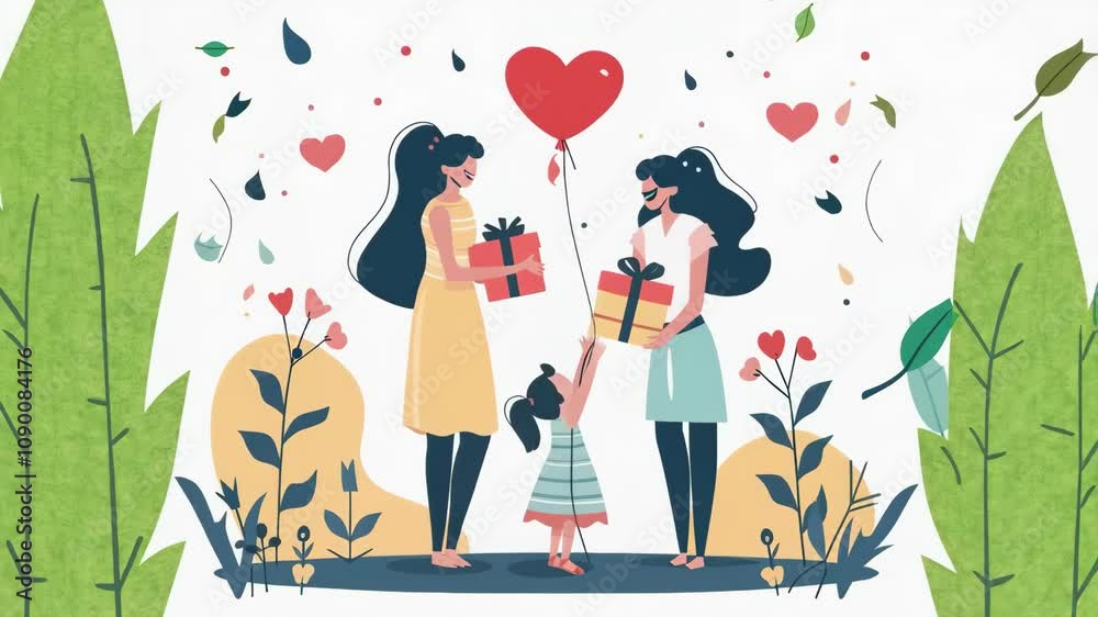 Celebrating birthday with woman giving gift to a friend. Colorful ...