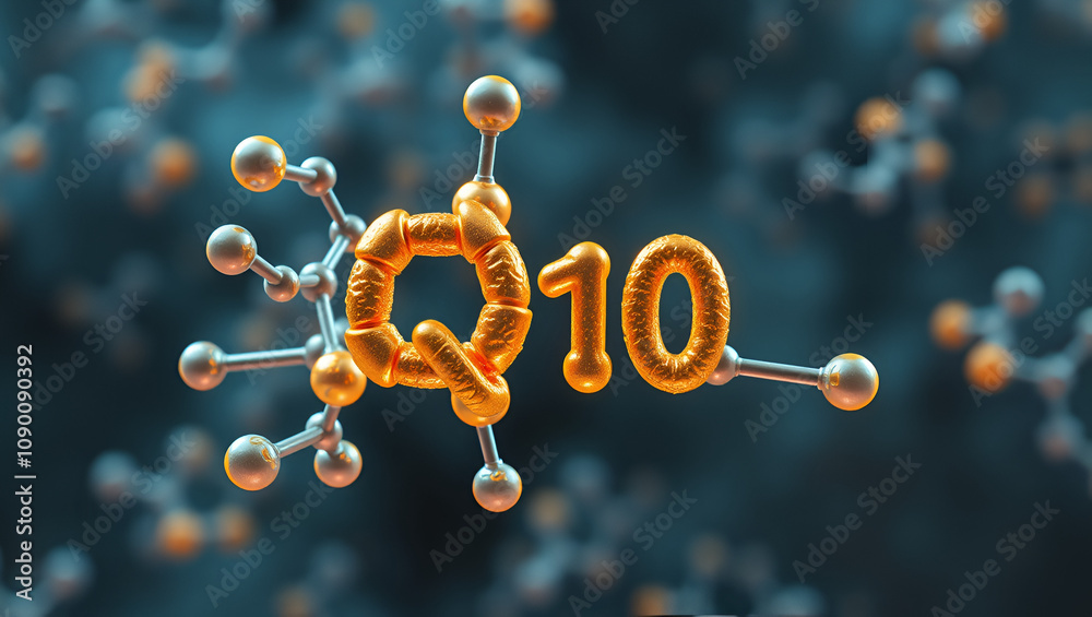 coenzyme q10 molecular structure, 3d model molecule, ubiquinone ...
