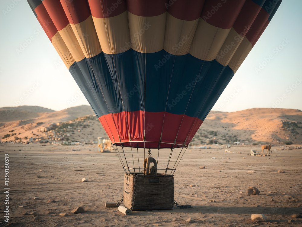"Bound Aspirations", hot air balloon firmly anchored to the ground ...