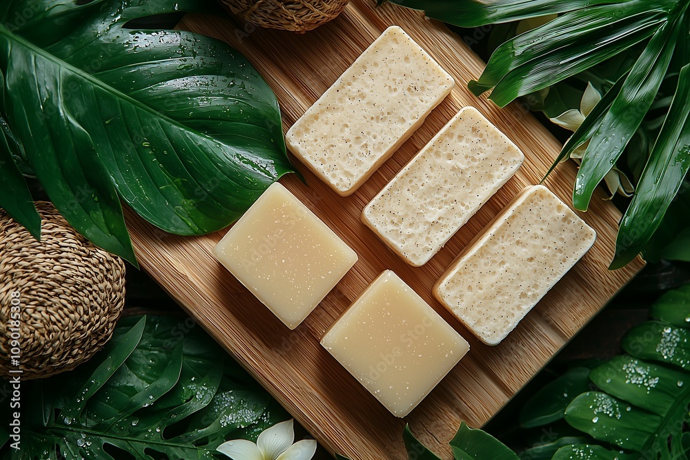 Natural artisan soap making process tropical setting product ...
