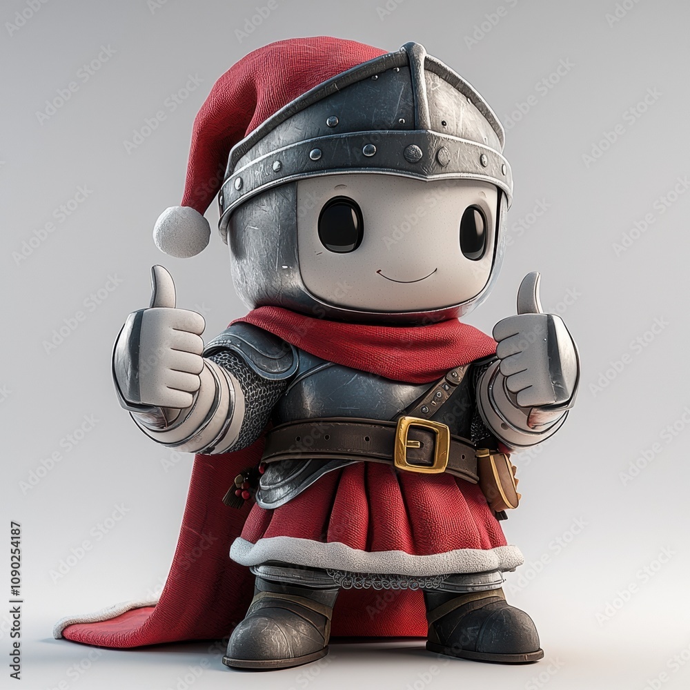 Jolly Knight: A cheerful, armored knight in a festive Santa hat gives a ...