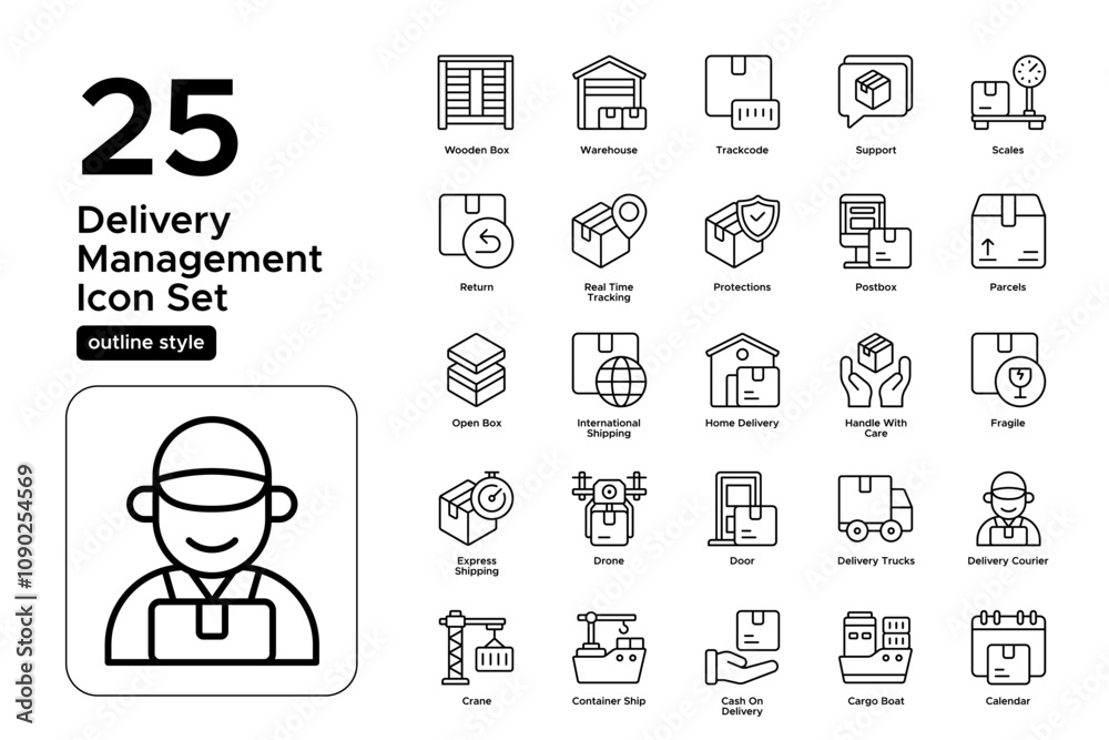 Delivery Management Outline Icon Set: Tracking Tools, Delivery ...