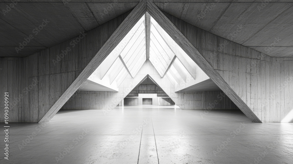 A simple, 3D-rendered building interior. The floor and roof are ...