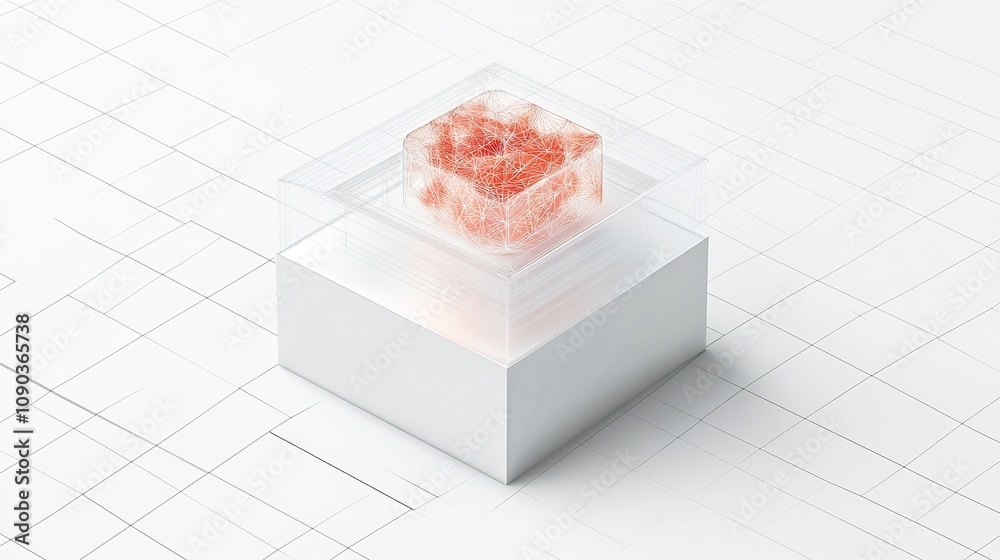 Isometric View of a Thin Box with Floating Laser-Illuminated Cube on a ...