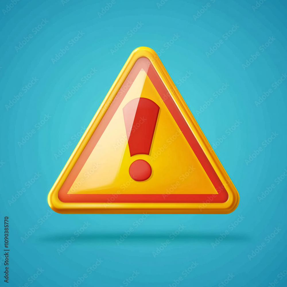 Photo & Art Print Bright Warning Sign with Exclamation Mark on Blue ...