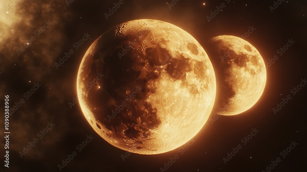 Moonlight illuminates the moons as they circle each other in a binary ...