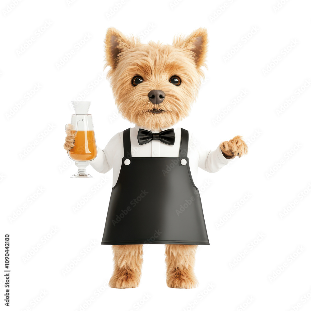 Adorable Dog in a Waiter Outfit Holding a Drink, Perfect for Restaurant ...