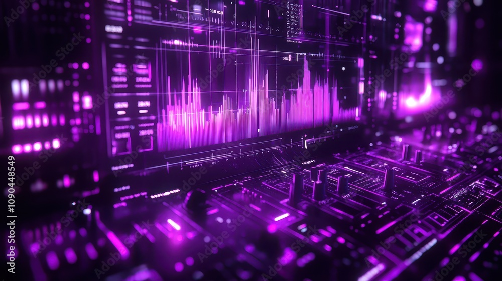 Tech-Inspired Wireframe Illustration of a Dynamic Music Production ...