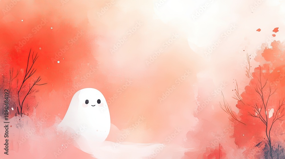 Cute ghost illustration. Whimsical character with abstract art style ...