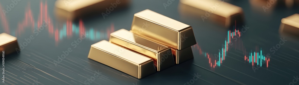 Stacked gold bars with investment symbols, representing financial ...