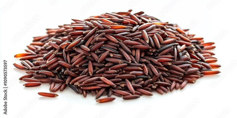 Top view of a pile of red wild rice isolated on a white background ...