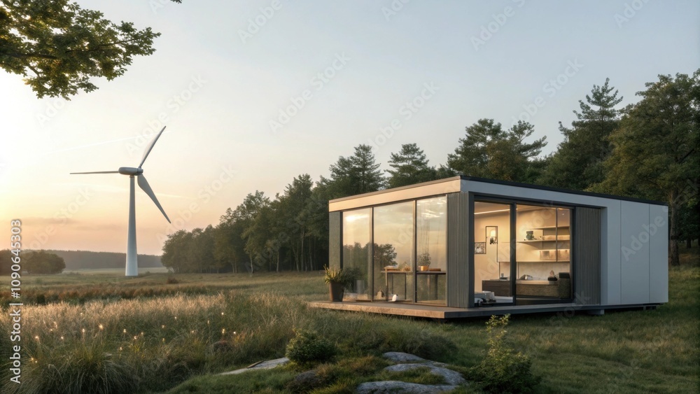 Minimalist work pod cleverly integrated into the landscape featuring a ...