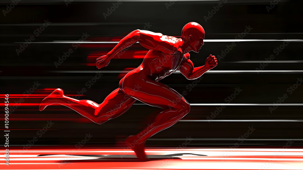 Red 3D Model of a Runner Streaking Across a Black and White Background ...