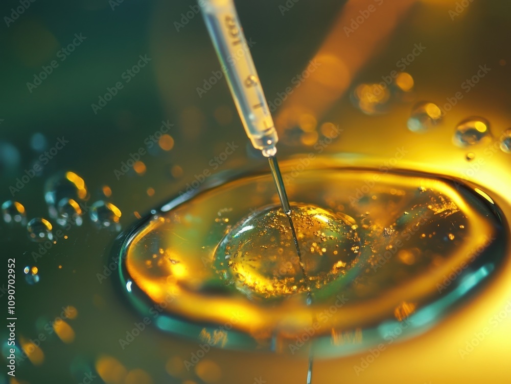 Microscopic view of a medical needle injecting into a human egg cell ...