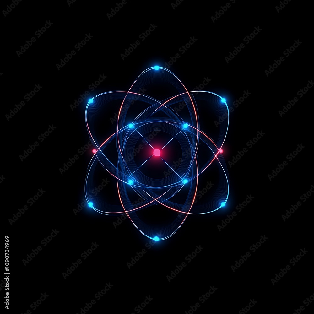 Abstract Digital Representation Of Atomic Structure With Vibrant Colors Showcasing Electrons