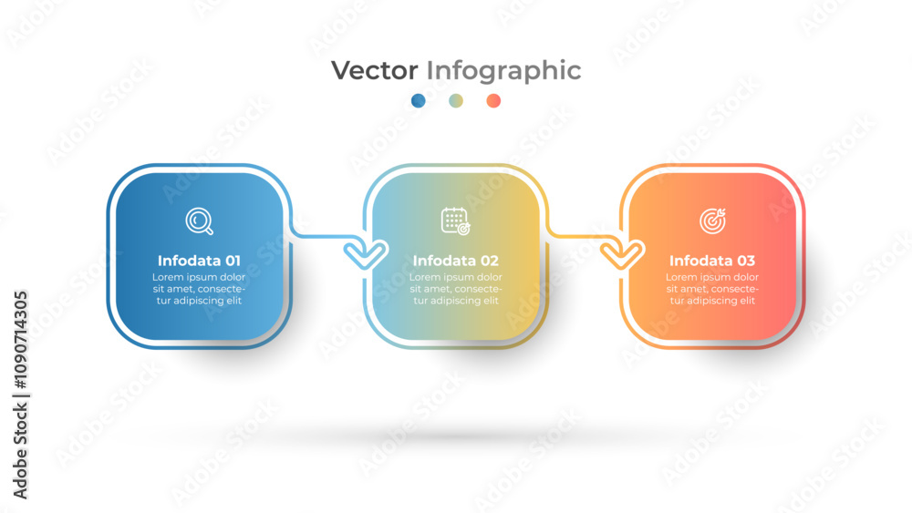 Process chart with modern squares and marketing icons. Timeline ...
