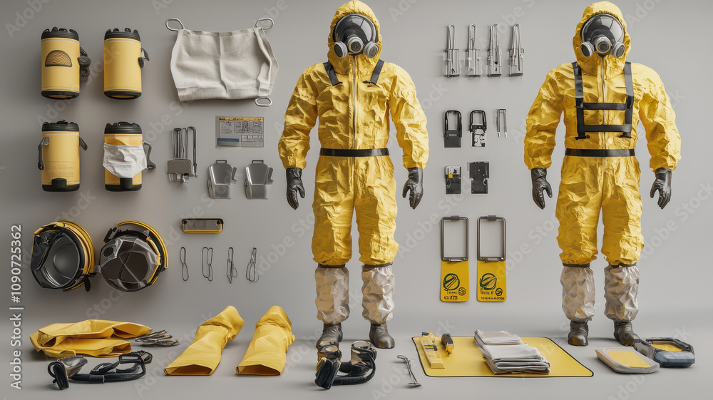 detailed 3D rendering of personal protective equipment (PPE) including ...