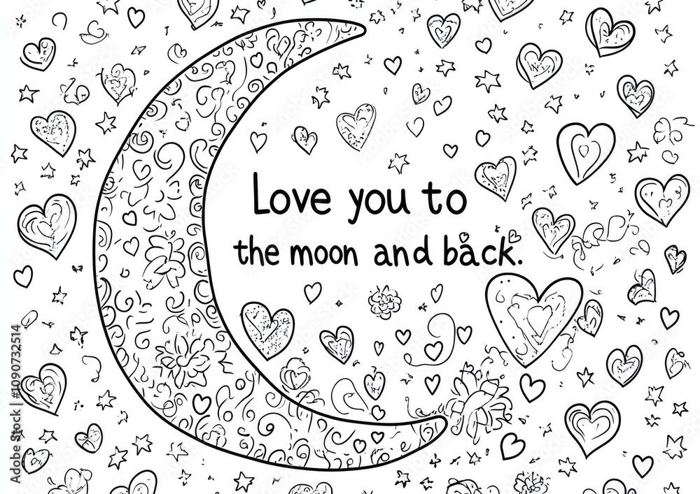 2D cartoon illustration of a Valentine s Day doodle coloring page ...