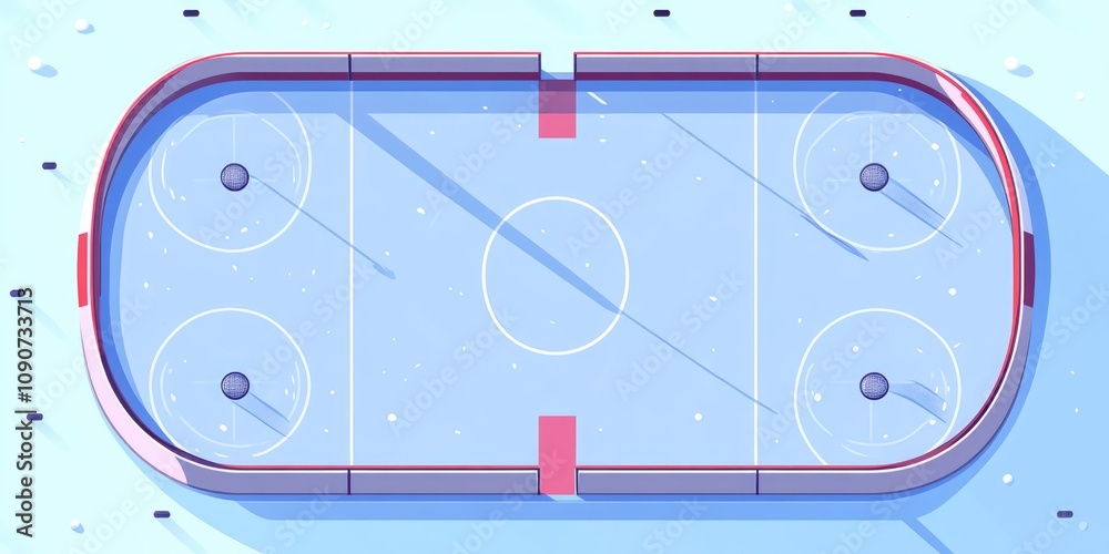 Poster 2D cartoon illustration of an ice hockey rink from a top down ...