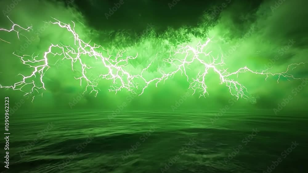 Green Lightning Storm: An eerie, surreal landscape is dramatically ...