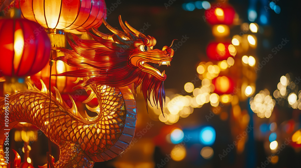 Xi'an Tang Dynasty Lantern Festival, big red and gold lanterns decorate ...