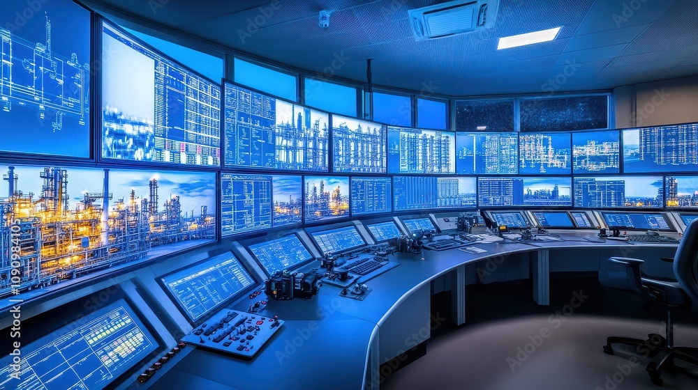 Crude Oil Refinery Operation Concept High-Tech Control Room of a Modern ...