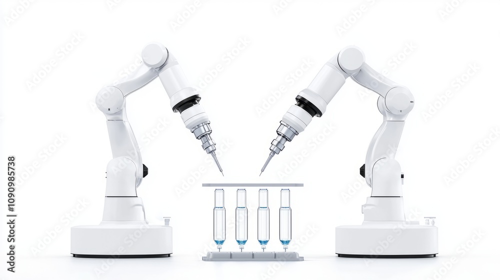 Immunization development Two robotic arms working together over a lab ...