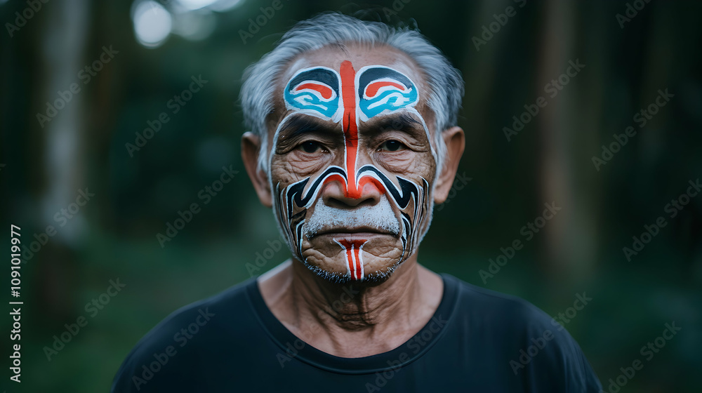 Elderly filipino man proudly displays the vibrant and intricate face ...