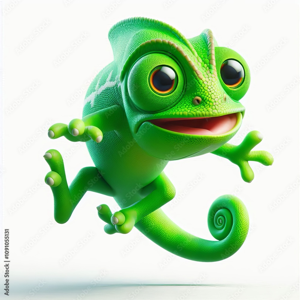 Cartoon chameleon, jumping eyes, expression of surprise, picarona look ...