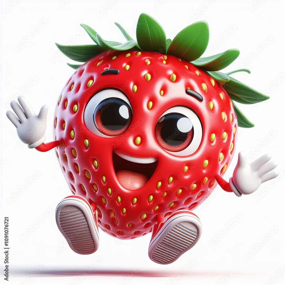 Cartoon strawberry, jumping eyes, expression of surprise, picarona look ...