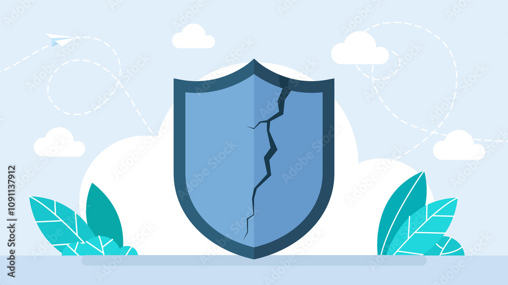 Broken shield icon. Cracked shield emblem. The concept lack of ...