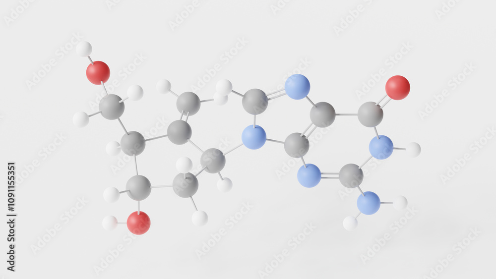 entecavir molecule 3d, molecular structure, ball and stick model ...