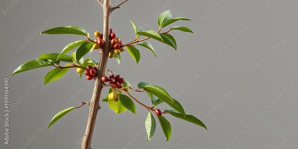 Coffee plant sapling with multiple branches and leaves, tree ...