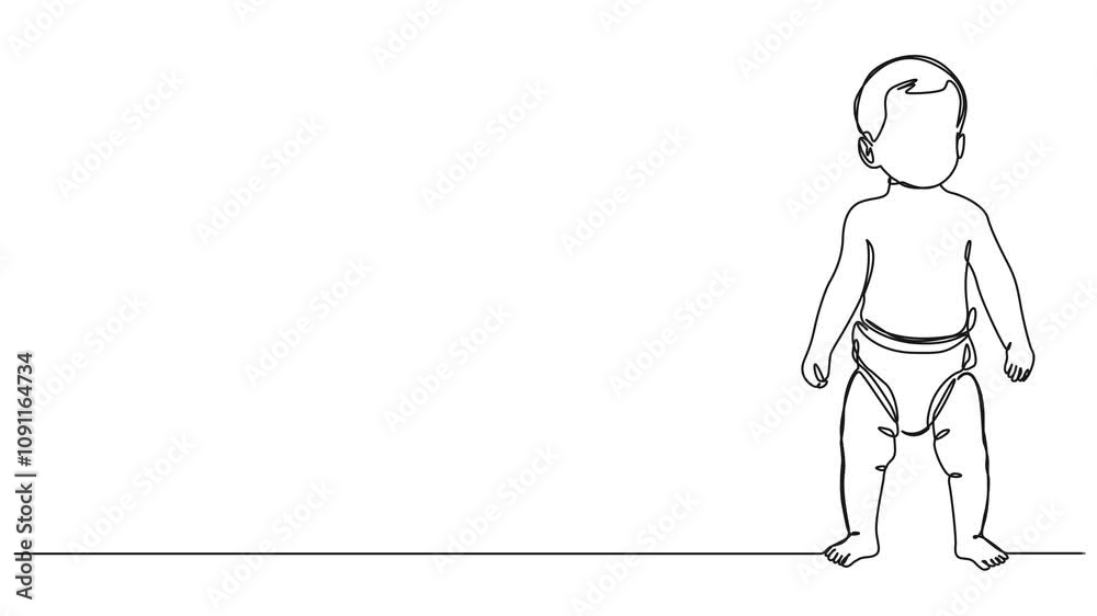animated continuous single line drawing of baby in diaper, line art ...